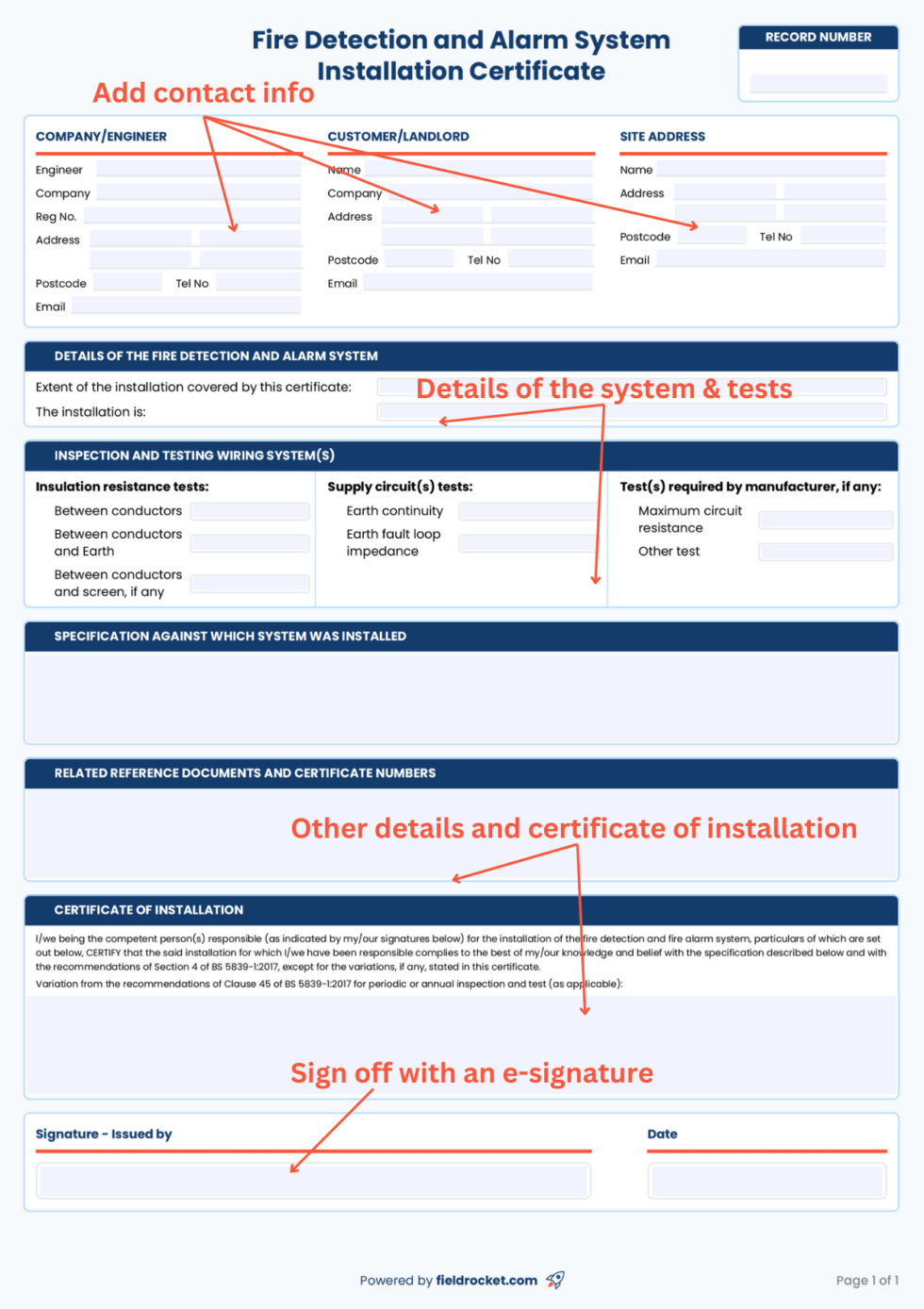 Fire Detection And Alarm System Installation Certificate Template